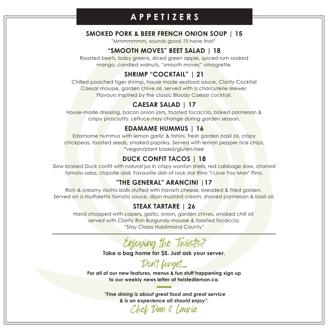 Dinner Menu | Twisted Lemon Restaurant – Twisted Lemon - Restaurant ...