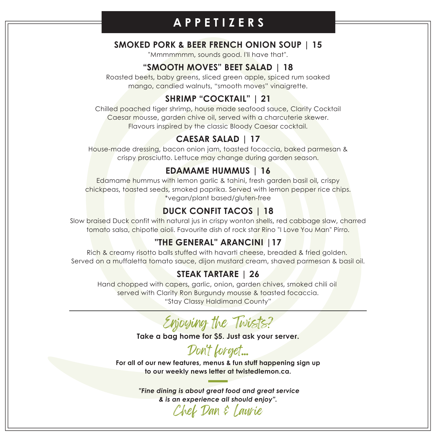 Dinner Menu | Twisted Lemon Restaurant – Twisted Lemon - Restaurant ...