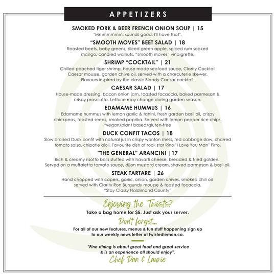 Dinner Menu | Twisted Lemon Restaurant – Twisted Lemon - Restaurant ...