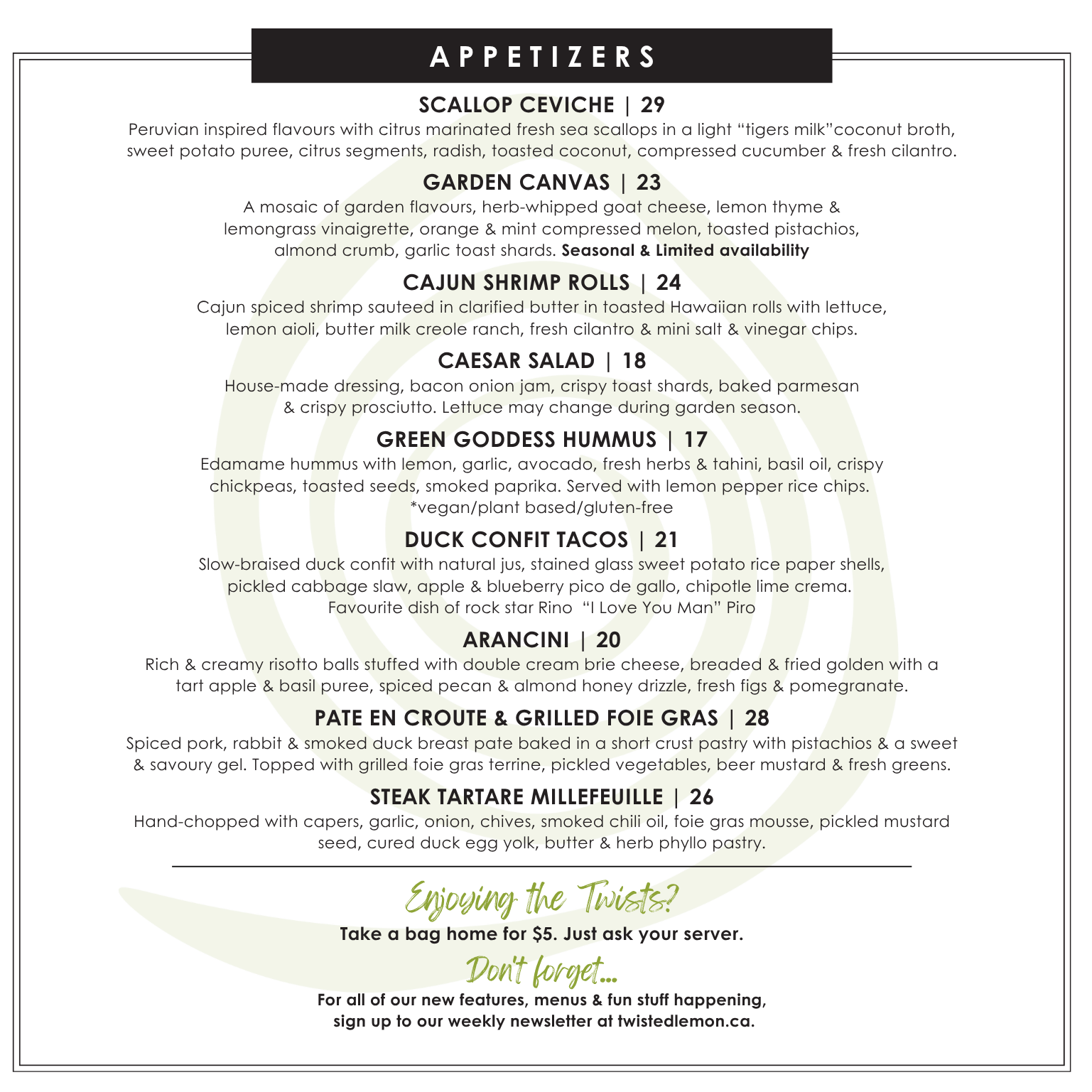 Dinner Menu | Twisted Lemon Restaurant – Twisted Lemon - Restaurant ...