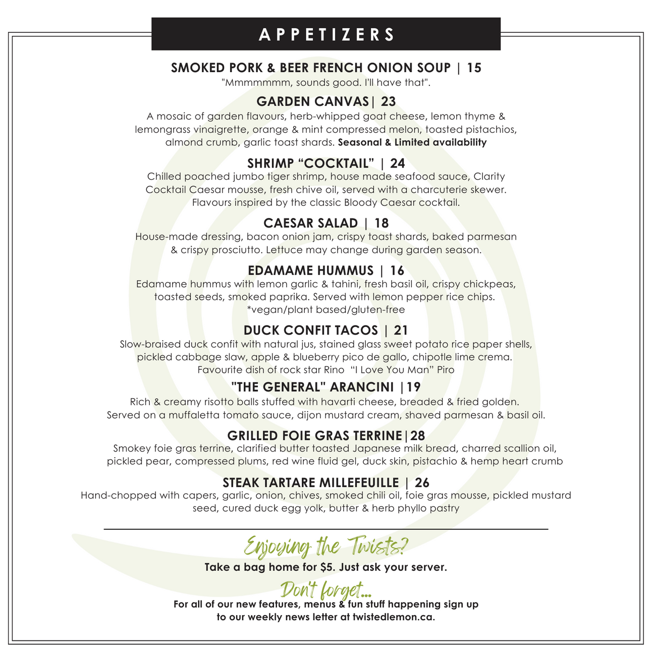 Dinner Menu | Twisted Lemon Restaurant – Twisted Lemon - Restaurant ...