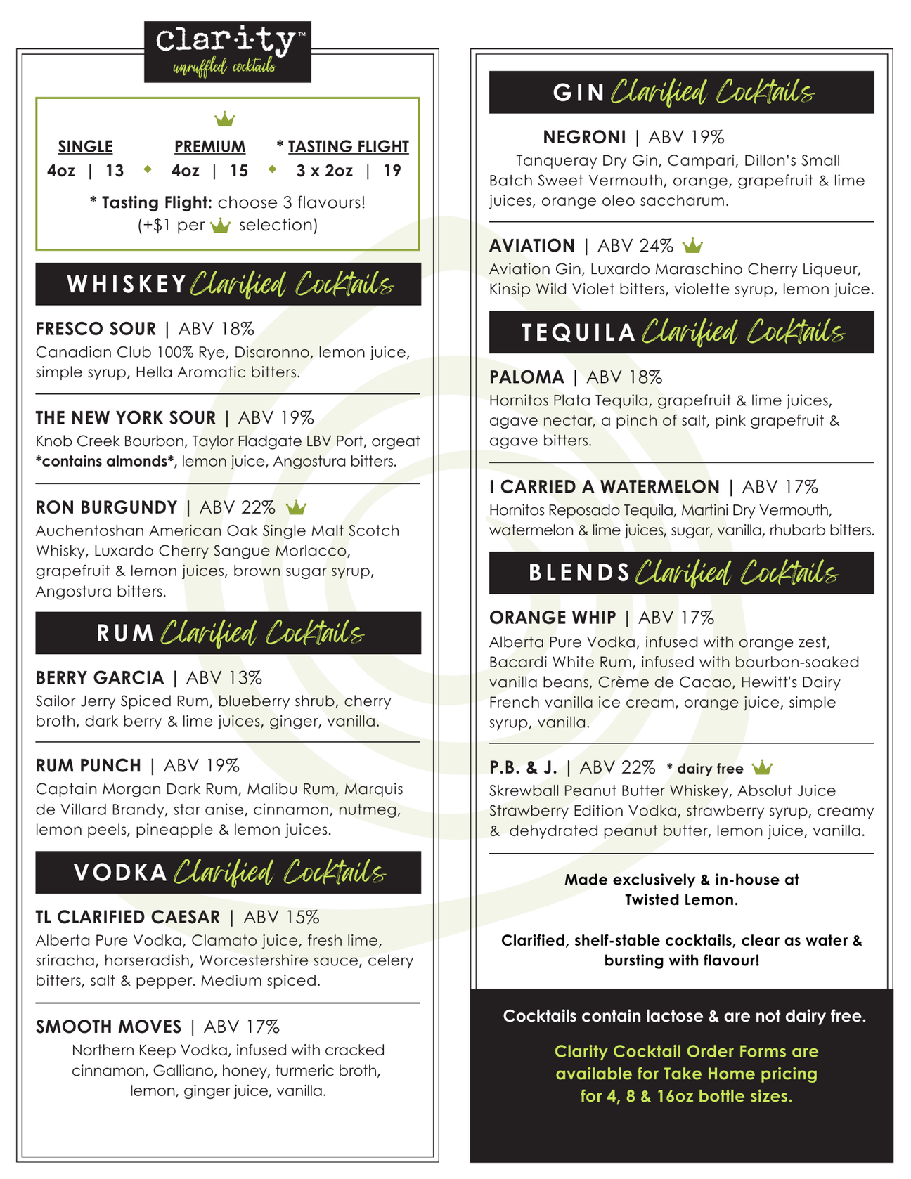 Clarity Cocktail Menu | Twisted Lemon Restaurant – Twisted Lemon ...
