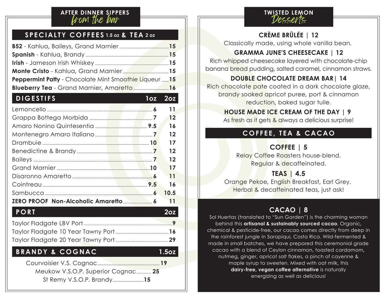 Dessert Menu | Twisted Lemon Restaurant – Twisted Lemon - Restaurant ...