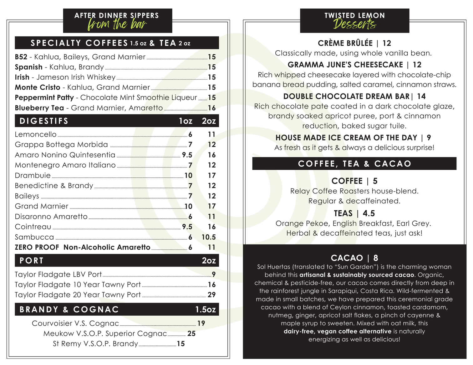 Dessert Menu | Twisted Lemon Restaurant – Twisted Lemon - Restaurant ...