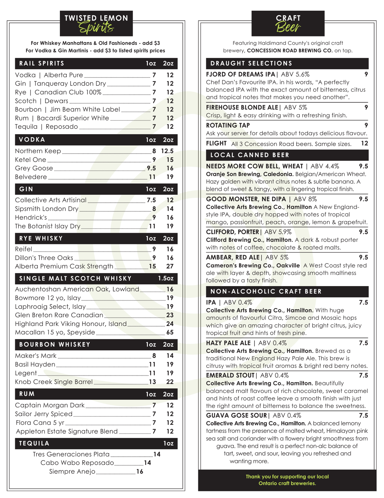 Bar Menu | Twisted Lemon Restaurant – Twisted Lemon - Restaurant ...